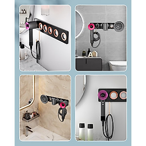 Magnetic Wall Mount Hair Dryer Holder for Dyson Supersonic with 5 Magnetic Rings for The Attachments, Premium Blow Dryer Holder Wall Mounted, Ultimate Convenience (Model A - Black)