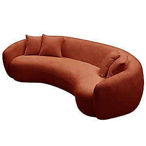 VASOENY 101.4 X 48.8 Boucle Curved Sofa, Mid Century Modern Moon Living Room Sofa 5 Seat Teddy Fleece Leisure Couch with 4 Throw Pillows, for Living Room, Office