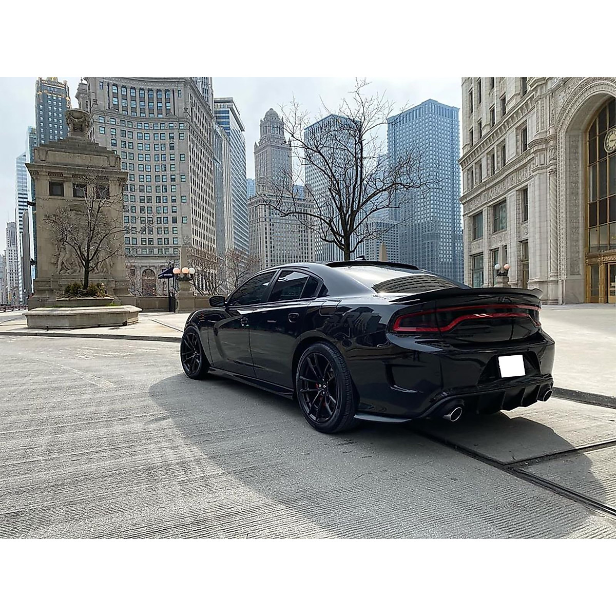 Rear Bumper Lip Aprons Compatible with 2015-2023 Dodge Charger, PP Polypropylene Matte Black Valences Spats Apron Splitter Diffuser Canard by IKON MOTORSPORTS