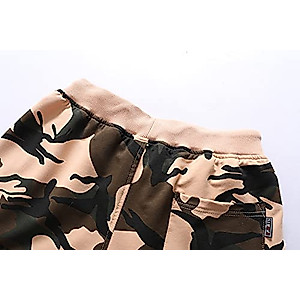 Big Boy's Cotton Casual Classic Fit 8 Inch Inseam Elastic Waist Knit Shorts with Drawstring Pockets Youth 14 Khaki Camouflage