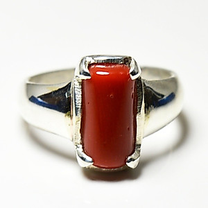 55Carat Red Coral Ring 4 Carat Stone Sterling Silver Prong Handmade Ring Size 4,5,6,7,8,9,10,11,12,13