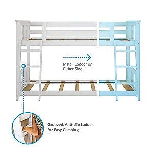 Max & Lily Low Bunk Bed, Twin-Over-Twin Wood Bed Frame For Kids, White