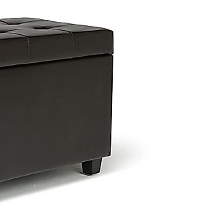 SIMPLIHOME Cosmopolitan 34 inch Wide Rectangle Lift Top Storage Ottoman in Upholstered Tanners Brown Tufted Faux Leather, Footrest Stool, Coffee Table for the Living Room, Bedroom and Kids Room