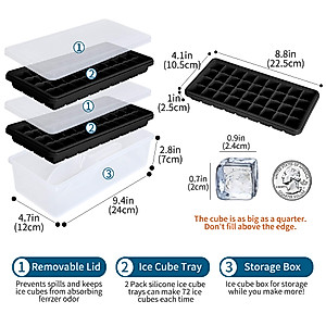 Food-grade Silicone Ice Cube Tray with Lid and Storage Bin for Freezer, Easy-Release 2 * 36 Small Nugget Ice Trays 1 ice Bucket & Scoop, Flexible Ice Cube Molds with Ice Container