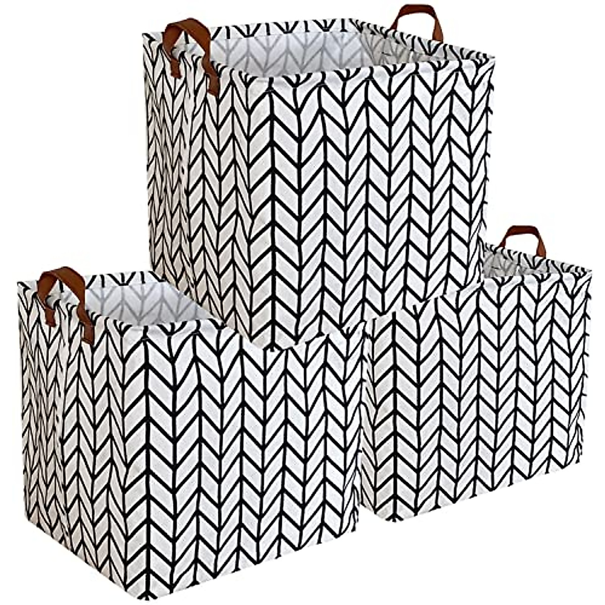 ESSME 3pack Square Storage Bin,Cotton Fabric Laundry Baskets,Collapsible Waterproof Toy Storage Bin with Handles for Family Storage,Shelf Baskets (Black arrows)