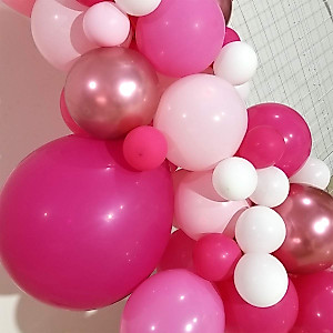 FUNPRT Pink Balloon Garland - Metallic Rose Gold Pink White Latex Balloons - for Pink Theme Party Girl Birthday Baby Shower