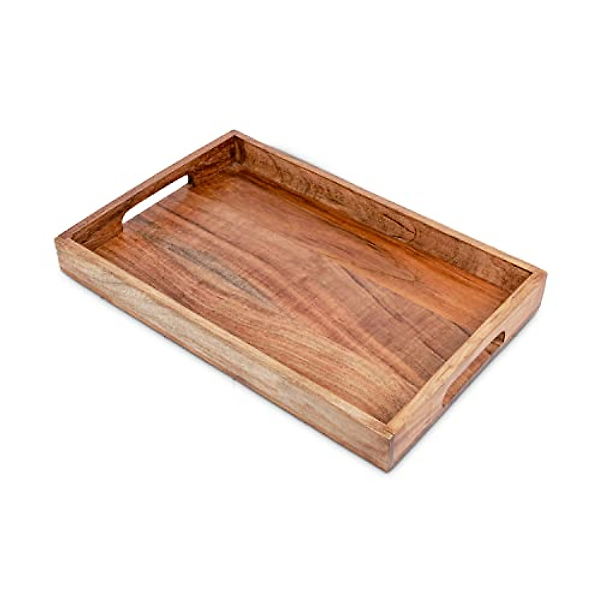 Samhita Acacia Wood Serving Tray with Handles,Wooden Serving Tray, Snack Tray, Breakfast Tray, Great for, Breakfast, Coffee Tables, Homes, Restaurant|Size- 15" x 10" x 1.6"