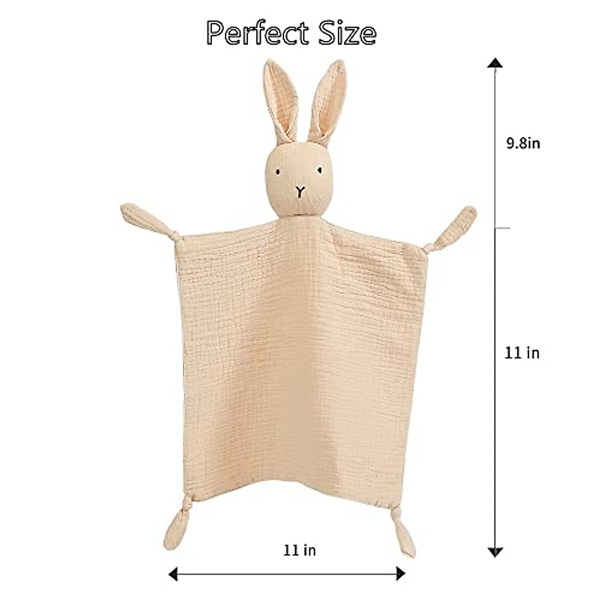 insular Bunny Lovey Blanket for Boys and Girls, Organic Cotton Muslin Security Blanket for Babies, Soft Breathable Lovie Soothing Towel for Newborn and Infant, 2 Pcs Set (Khaki&Pink)