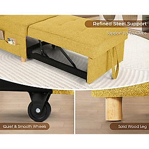 SEJOV Sleeper Sofa Chair Bed,4-in-1 Convertible Sofa Bed Chair with 6 Adjustable Backrest and Pillow, 3-Seat Pull Out Sleeper Chair Linen No Backrest for Bedroom Small Space Living Room, Yellow