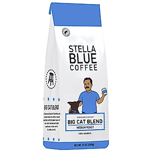 Stella Blue Fresh Ground Coffee - Big Cat Blend - 100% Arabica MEDIUM Roast - Ethically & Sustainably Sourced from Central America - Helps Support PAWS Chicago - 12 ounce Bag