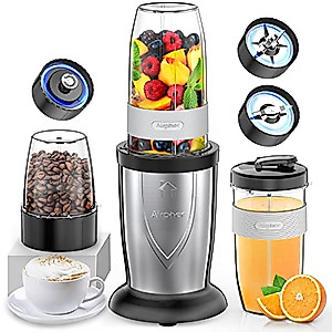 Blender, Upgrade Bullet Blender for Shakes and Smoothies,850 Watt 12 PCS Airpher Portable Blender Set for Kitchen with Milk Frother, 6-Edge Blade, Blade Grinder, 2*24 Oz & 10 Oz To-Go Cup, BPA Free