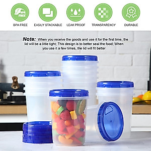 24 Pcs 32 oz Freezer Containers for Food with Twist Top Lids Reusable Plastic Soup Food Containers with Screw on Lids Leakproof Round Containers for Juice Condiments Fruit Snacks Leftovers (Blue)