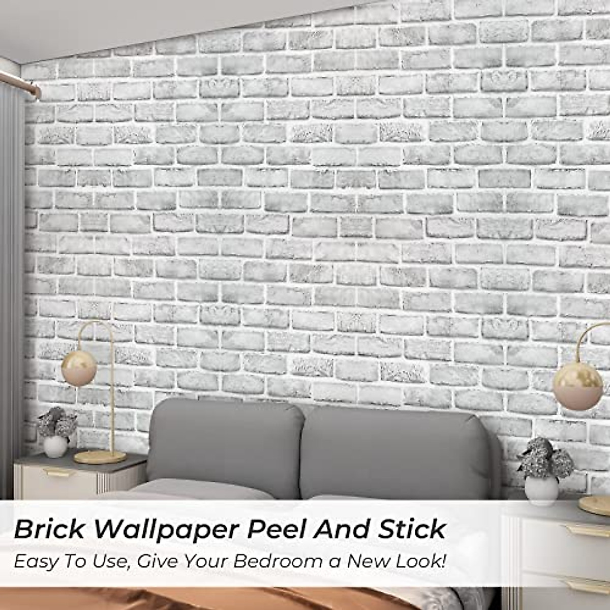 Coavas Peel and Stick Wallpaper Brick 17.7x118.1 Inches White Gray Removable Wallpaper Peel and Stick Self Adhesive Faux Brick for Bedroom Backsplash Laundry Room Accent Walls