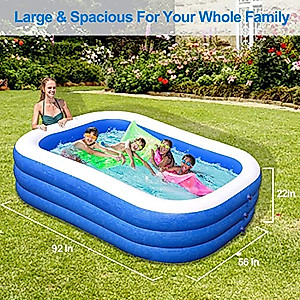 Swimming Inflatable Pool 92'' X 56'' X 20'' Family Blow Up Kiddie Pool Full-Sized Play Center for Kids Children, Backyard Garden Outdoor Summer Water Party Lounge Pool