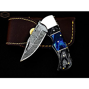 Personalized & Customized Word "A" Damascus pocket knife folding hunting knives 6.5" back lock with leather sheath Damascus blade knife - folding camping pocket knife - small folding knife - handmade gift knife - folding knives - sharpest pocket knife - h