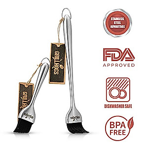 GRILLHOGS Silicone Sauce Basting Brush, Premium Stainless Steel Handles, Pastry & Barbecue Grilling, Dishwasher Safe & Heat Resistant, Set of 2