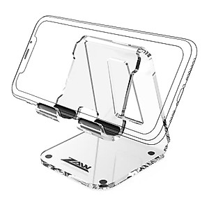 ZAW Acrylic Cell Phone Stand, Office Desk Accessories Clear Phone Stand for Desk, 4MM Acrylic Phone Holder, Compatible with iPhone 14 Pro, Samsung S21 S20 Smartphones (1xPack)