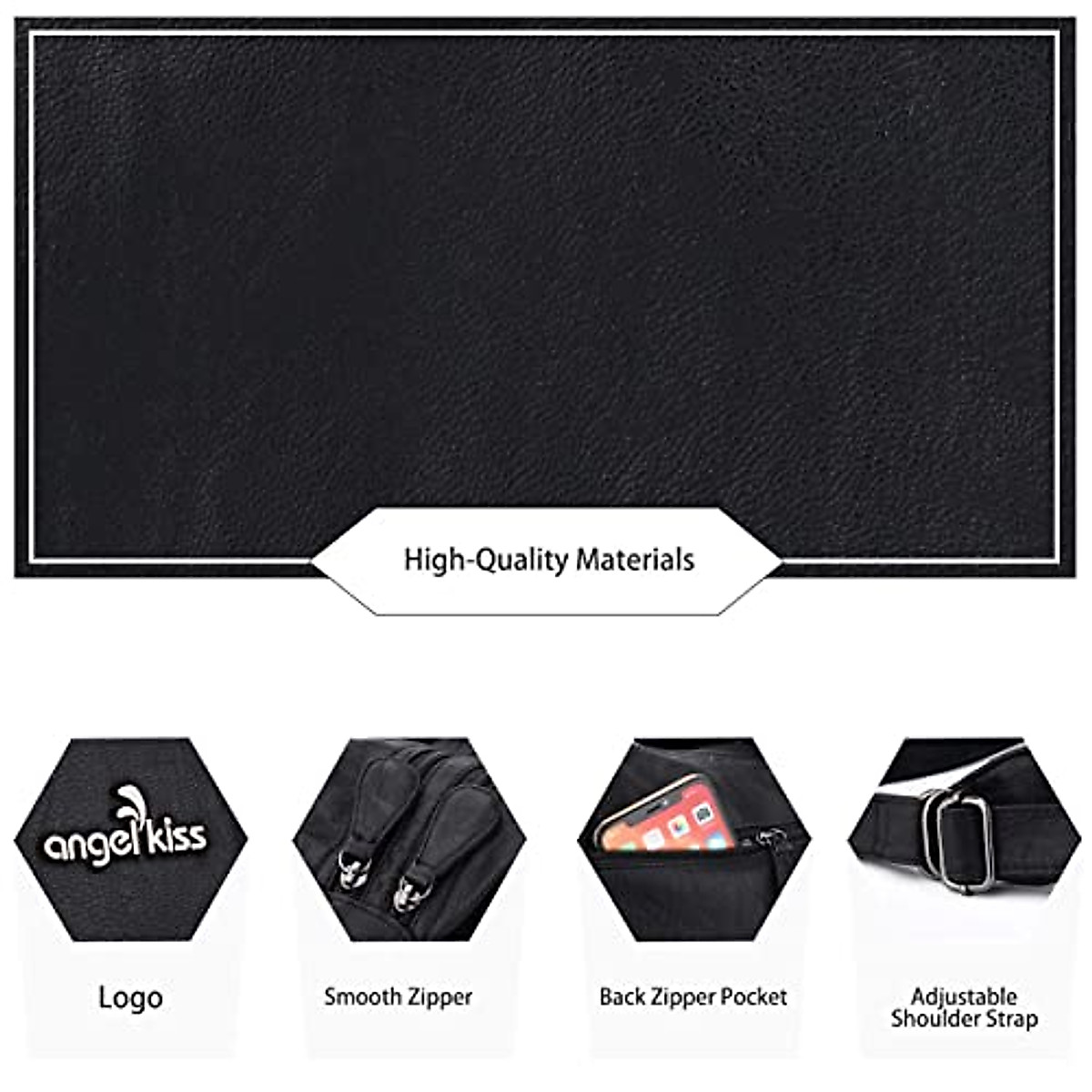 Angel Kiss Purses and Handbags Multi-Pocket Roomy Ladies Shoulder Hobo Bag Satchel Tote Washed Black Leather Purses for Women