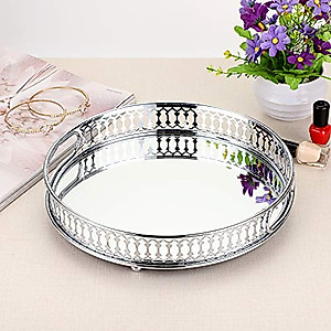 Hipiwe Mirror Vanity Tray - 10.6 inches Round Metal Makeup Tray Jewelry Trinket Tray, Cosmetic Perfume Tray for Dresser Bathroom Bedroom Countertop Organizer Tray