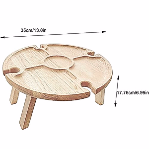 Wooden Outdoor Folding Picnic Table,Portable Creative 2 in 1 Wine Glass Rack Compartmental Dish for Cheese and Fruit,Collapsible Table for Lawn,Beach,Outdoors,Garden,Travel Nature-13.8"