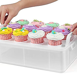 ZOAJU Plastic Cupcake Carrier, 3 tier Stackable Layer Insert Cupcake Holder for 36 Cupcakes or 3 Large Rectangular Cakes for Cookie, Muffin or Cake
