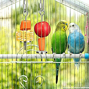 3 Pieces Bird Food Holder Stainless Steel Parrot Hanging Vegetable Fruit Feeder Bird Treat Skewer Include 2 Pieces Small and Large Fruit Fork and a Food Basket, Parrot Foraging Toy