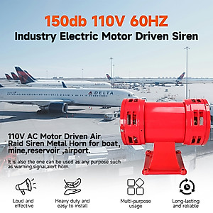YaeCCC Air Raid Siren,110V Siren Alarm 150db 60HZ,Industry Electric Motor Driven Siren,Super Loud Siren Alarm for Home and Outdoor Siren