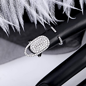 HAHA&TOTO Statement Fingernail Ring for Girls Women Silver Plated Full Zircon Adjustable Finger Tip Ring Fashion Ring Cocktail Party Accessory