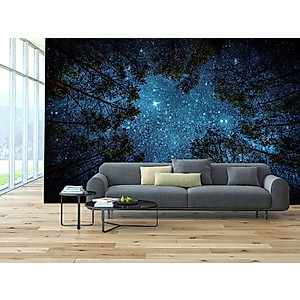 WFBHUA-Forest Starry Wallpaper Mural Night Galaxy Tree Sky Wallpaper for Living Room Bedroom Ceiling(Not Peel and Stick)