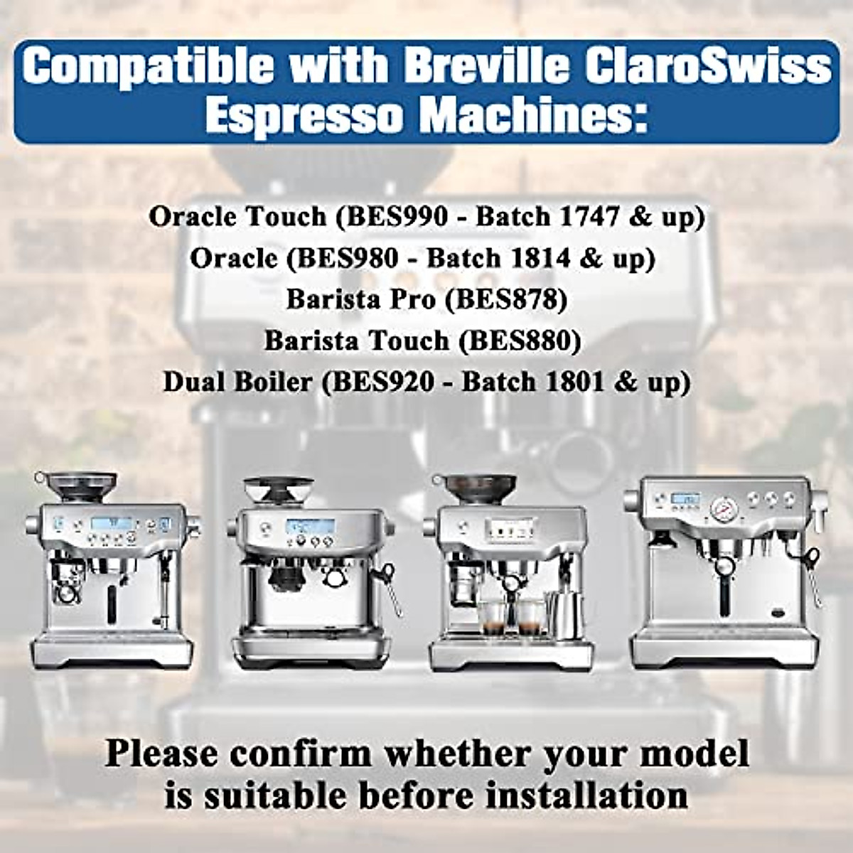 Upgrade Breville Touch Water Filter Replacement Espresso Machine Water Filter for Bes880 Barista Touch & Bes980 Bes990 Oracle Touch & Bes878, Bes920 Espresso Coffee Machine - 4 Pack
