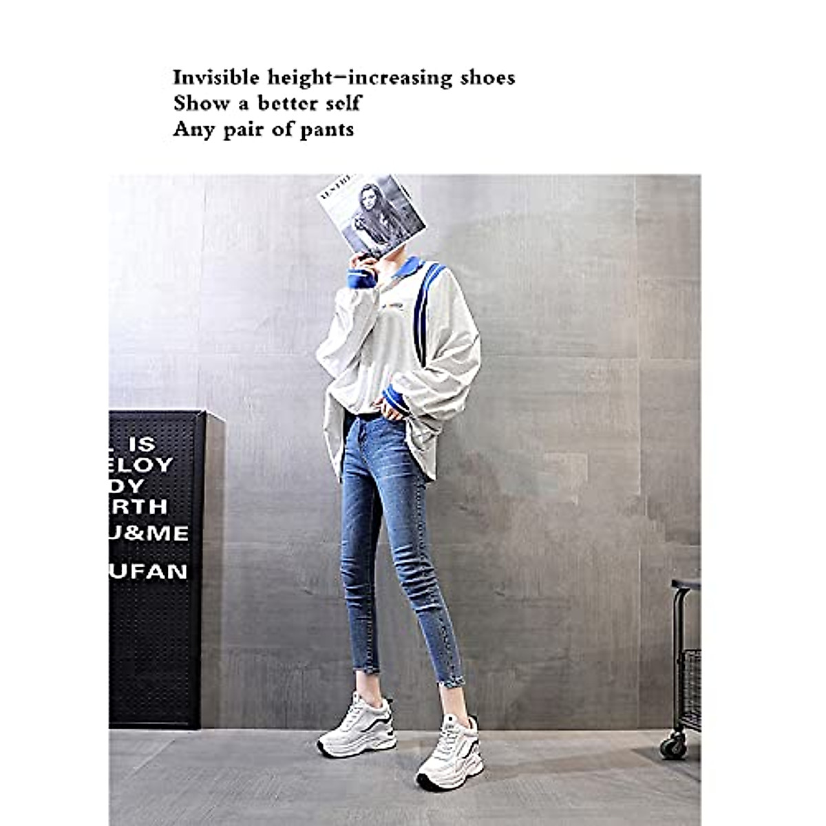 AINIFU Heightening Sneakers for Women White Running Shoes Walking Shoes Outdoor Casual Footwear（Heightening 3.2 inch）