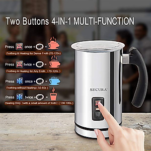 Secura Electric Milk Frother, Automatic Milk Steamer Warm or Cold Foam Maker for Coffee, Cappuccino, Latte, Stainless Steel Milk Warmer with Strix Temperature Controls