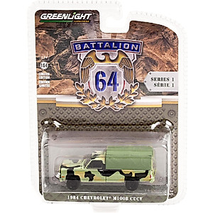 1984 Chevy M1008 CUCV Pickup Truck with Cargo Cover Camouflage Green Battalion 64" Release 1 1/64 Diecast Model Car by Greenlight 61010E