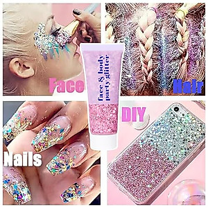 4 Colors Body Glitter Gel,Face Glitter Body Gel Singer Concerts Makeup,Sparkling Holographic Gel Long Lasting Chunky Sequins Glitters for Eye Lip Hair Nails,Festival Rave Accessories Halloween Makeup