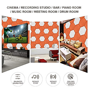 ZHERMAO 6 Pack Acoustic Panels Sound Proof Padding,14 X 13 X 0.4 Inches Sound Dampening Panels Bevled Edge Sound Panels, Used in Wall Decoration and Acoustic Treatment（Hexagon) (Pink)