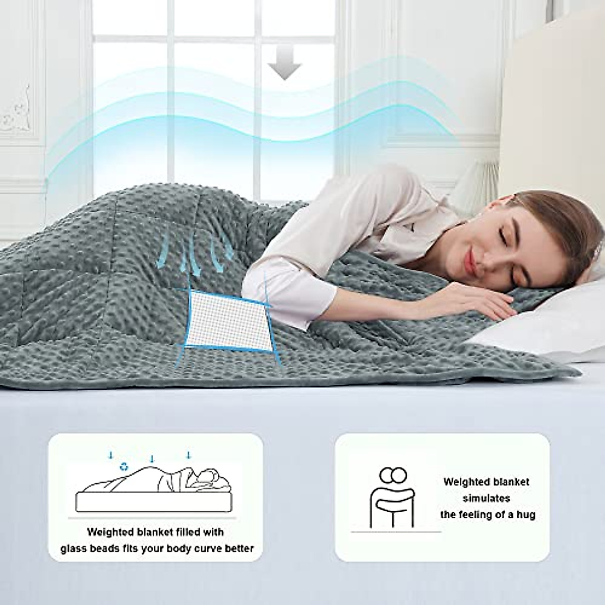 Alomidds Weighted Blanket (60"x80",20lbs Queen Size - Grey), Weighted Blankets for Adults and Kids, Cooling Breathable Soft and Comfort Minky, Heavy Blanket Microfiber Material with Glass Beads