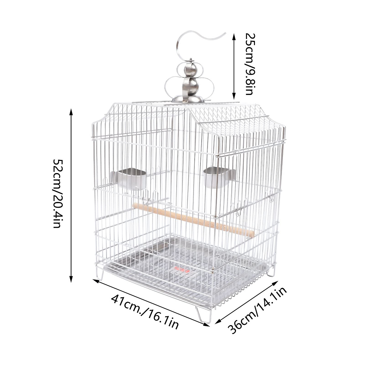 20" Parrot Bird Cage Parakeet Open Stand Large Metal Bird Flying Cage Bird Flight Steel Birdcage Pet House with Rolling Stand for Small Birds Conure Cockatoo Sparrow Macaw