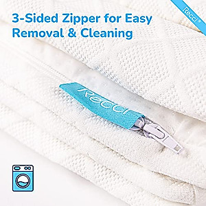 RECCI 3 Inch Mattress Topper Cover Queen Size (Only Cover), Breathable Bamboo Viscose Mattress Topper Protector, Washable Mattress Topper Encasement with Zipper & Adjustable Straps (Queen, White)