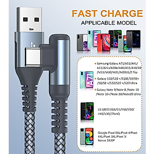 sweguard USB Type C Cable Right Angle [2-Pack, 6.6FT+6.6FT] iPhone 15 Charger Nylon Braided for iPhone 15 pro max Samsung Galaxy S23 S22 S21 Ultra S10 S9 S8 Plus Note 20 10 A54 Flip Pixel LG Moto PS5