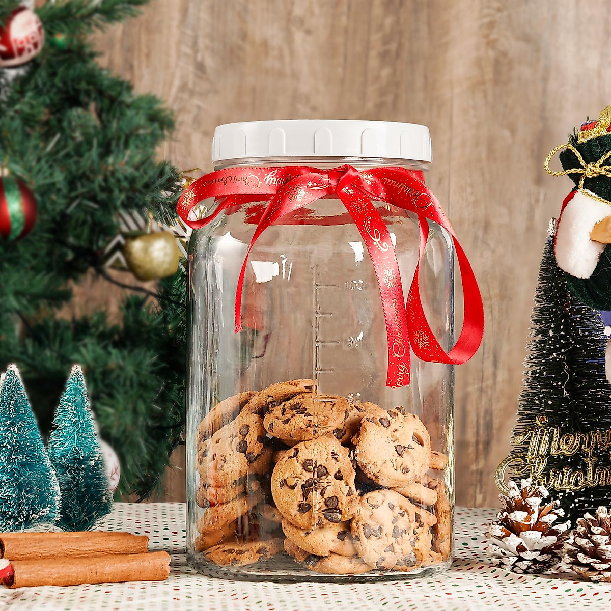 Qianfenie 2 Pack 1 Gallon Glass Jars with Lid, Glass Storage Jars with Airtight Lid and Silicone Gasket - Large Mason Jar w 2 Scale Mark, Wide Mouth Jar for Fermenting Kombucha and Storing Food