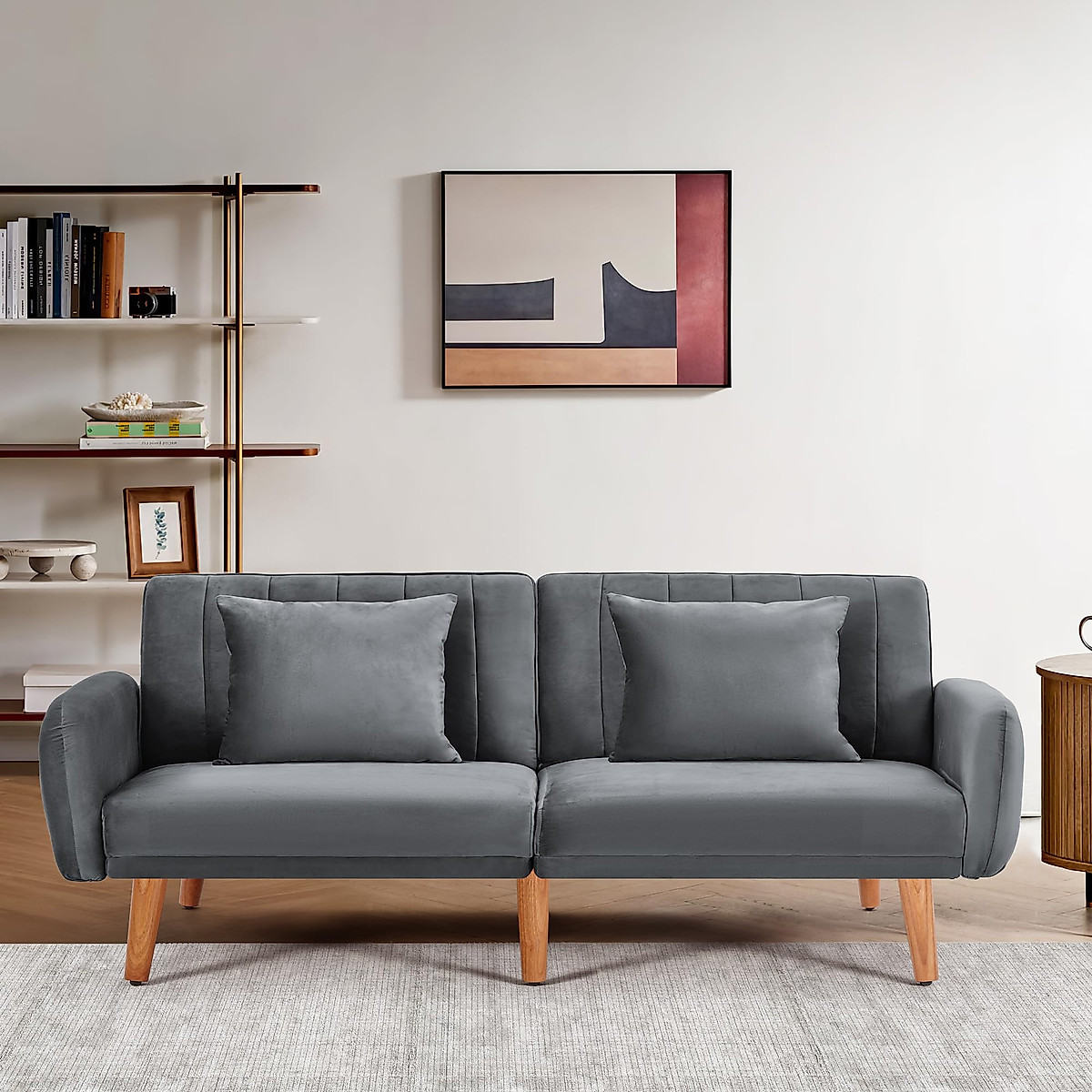 JOMEED 65" Velvet Loveseat Sofa,Modern Couch for Living Room,Futon Sofa Bed with Adjustable Backrest for Small Spaces,Dorm,Apartment