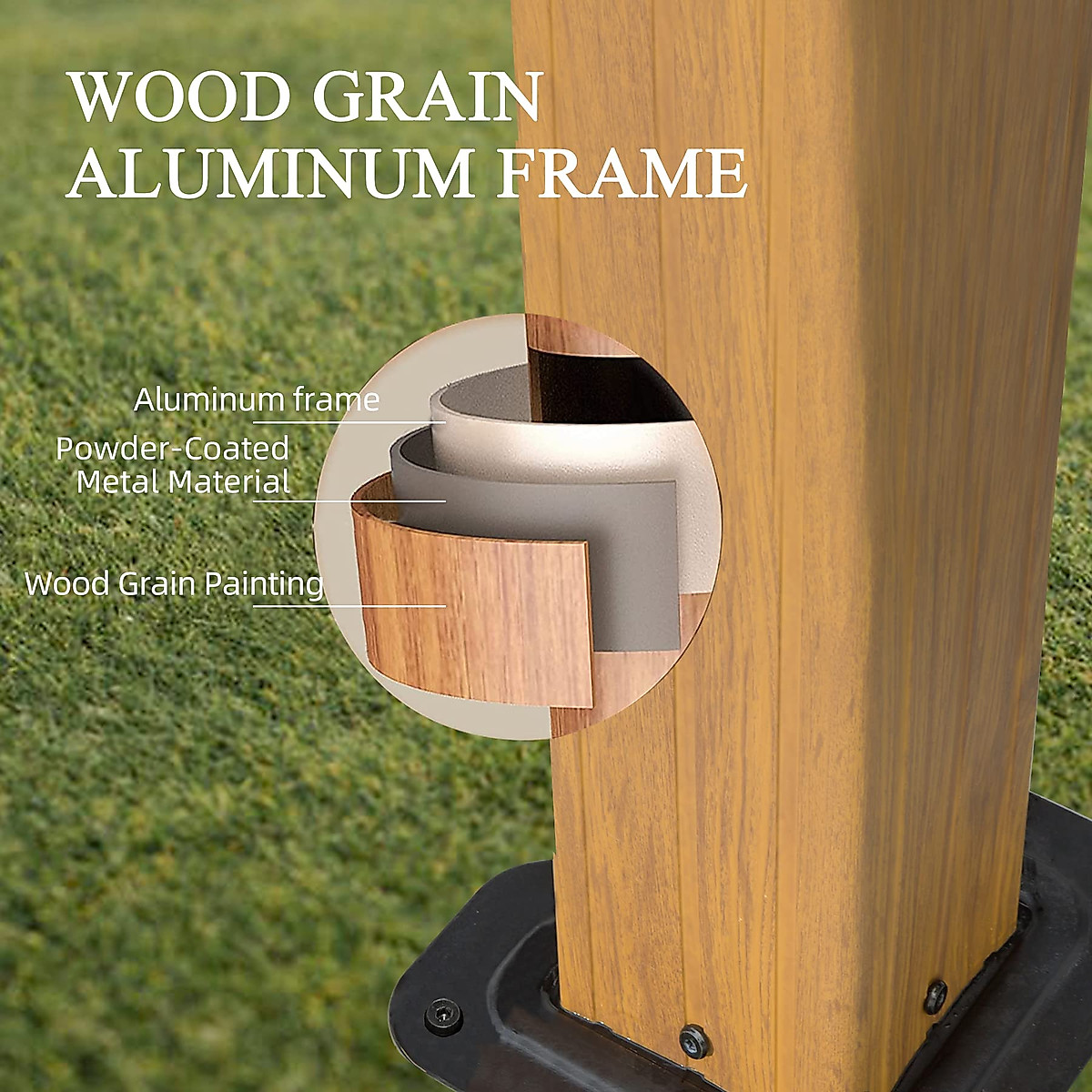 Domi 10' X 12' Hardtop Gazebo, Permanent Outdoor Gazebo with Polycarbonate Double Roof, Aluminum Gazebo Pavilion with Curtain and Net for Garden, Patio, Lawns, Deck, Backyard, Wood Looking