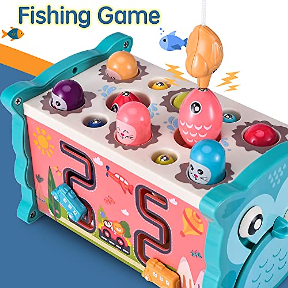 DOQUO Blue Early Baby Development Sensory Montessori Multifunctional Toys 12-18 Months Educational Hammering Pounding for 1+ Years Gift