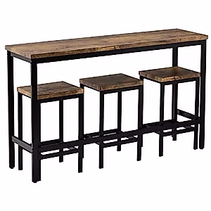 Merax Counter Height Pub Table Set with 3 Stools, Bar Table and Chair Set 4-Piece Dining Table Set with Metal Frame