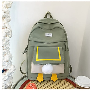 Kawaii Backpack Duck School Bag Casual Korean Version for Students Teens Aesthetic Cute Adorable Cartoon (Green)
