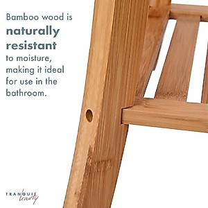Tranquil Beauty 2-Tier Bamboo Shower Bench with Storage Shelf and Handels - Wooden Bathroom Stool - Wood Bath Chair for Sitting and Storage