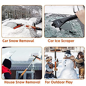 AstroAI 47.2" Ice Scraper and Extendable Snow Brush for Car Windshield with Foam Grip and 360° Pivoting Brush Head for Christmas Car Auto Truck SUV(Orange)
