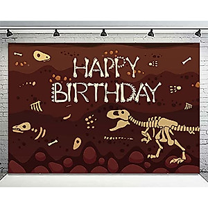 Dinosaur Tyrannosaurus Rex Fossil Happy Birthday Banner Backdrop Animal Dino T-REX Fossil Bones Theme Decorations Decor for Paleontology Party Birthday Party Supplies Background Photo Booth Props