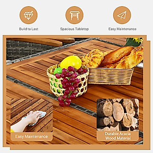 Toolsempire Patio Dining Set Outdoor Dining Set, 9 Pieces Wicker Patio Furniture Set with Acacia Wood Table and Chairs, Garden Dining Table Set for Backyard, Desk, Poolside, Christmas(Grey)