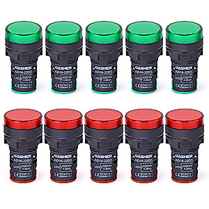 GASHER 12V/24V/110V 20mA Energy Saving Indicator Light Mounting Hole Size 22mm (7/8 Inch) Red Green 10 Pcs